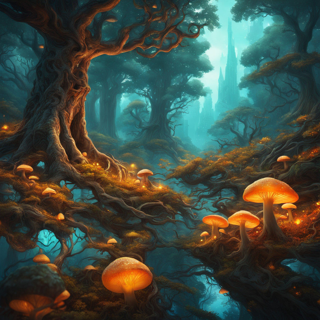 Earth-Toned Art - Mystical Forestscape in Earthy Hues