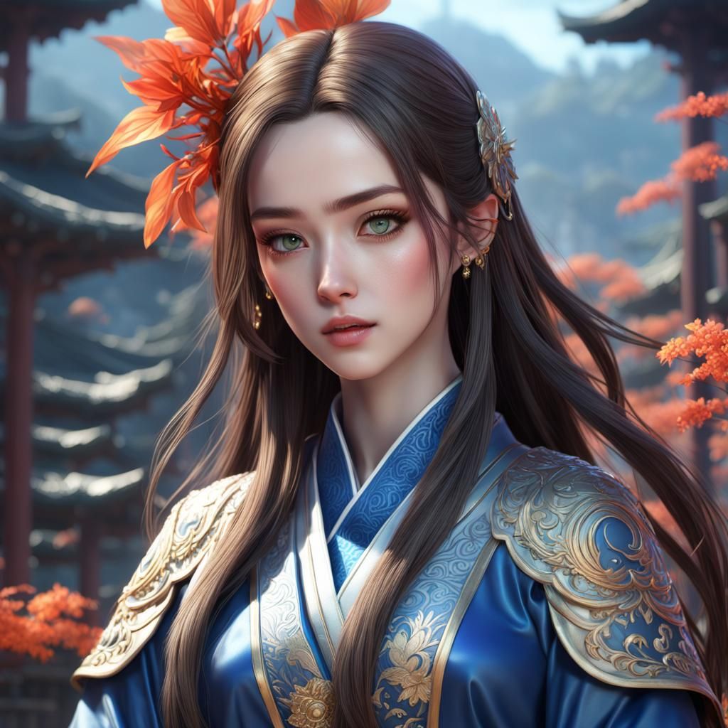 Dilraba Dilmurat Realistic pretty Anime girl in fantasy martial robes ...