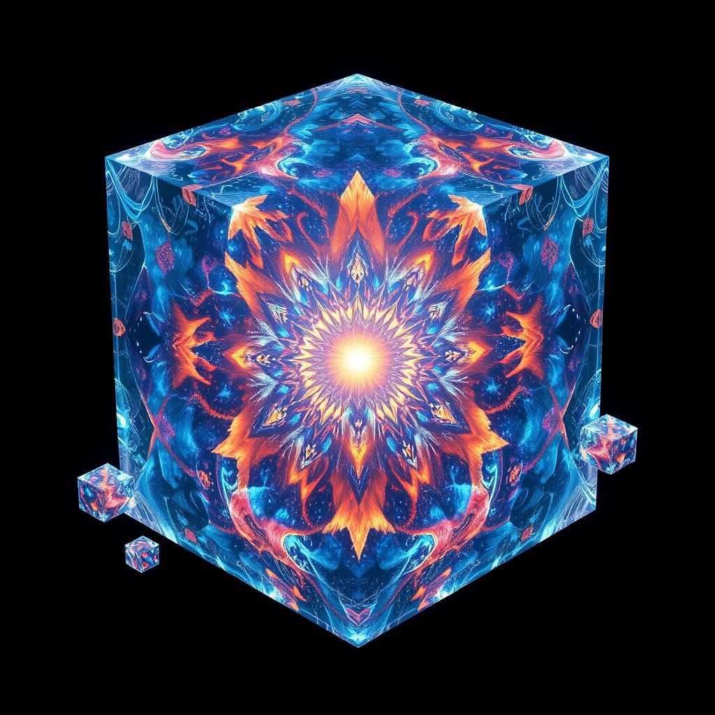 Ethereal Fractal Cube in Cosmic Aesthetic - AI Art