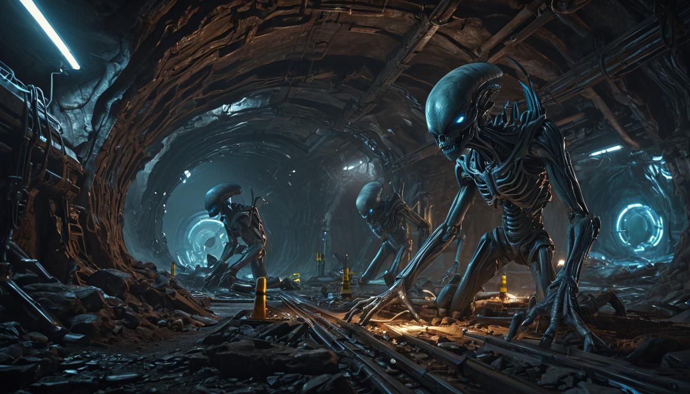 Alien Engineers Operating Advanced Tunnel Digging ... - AI Art