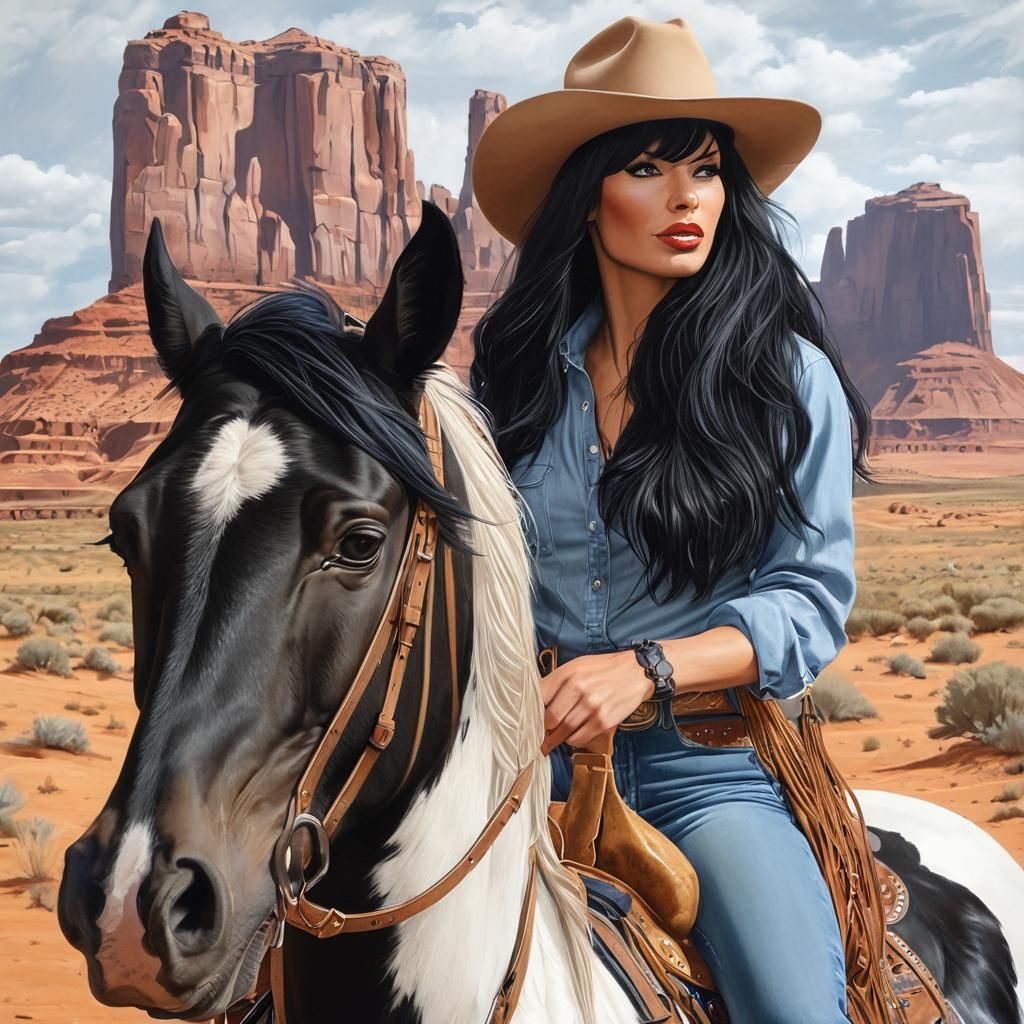 Beauty of the Rez - Bettie Page Rides a Cowboy Horse in Monu...