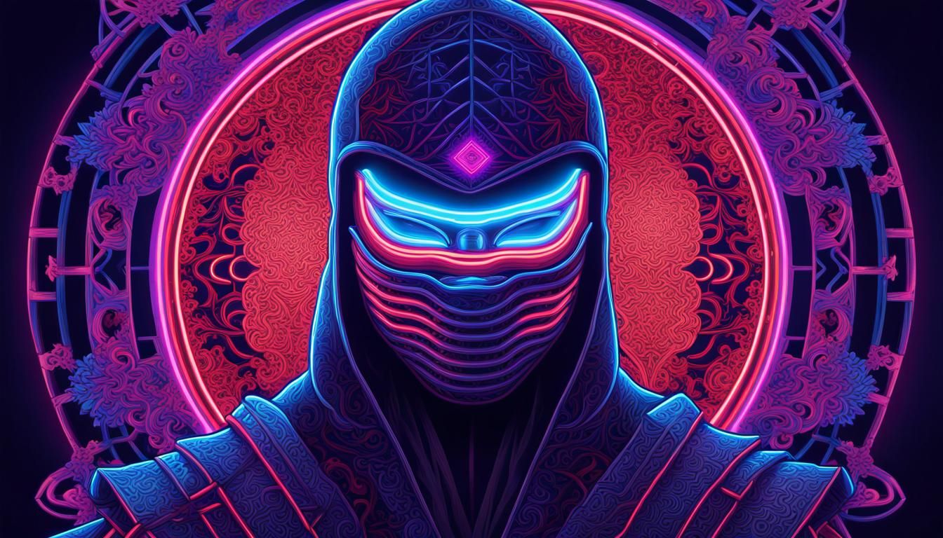 A Neon Light Ninja. In red, blue and purple tones. fractal patterns ...