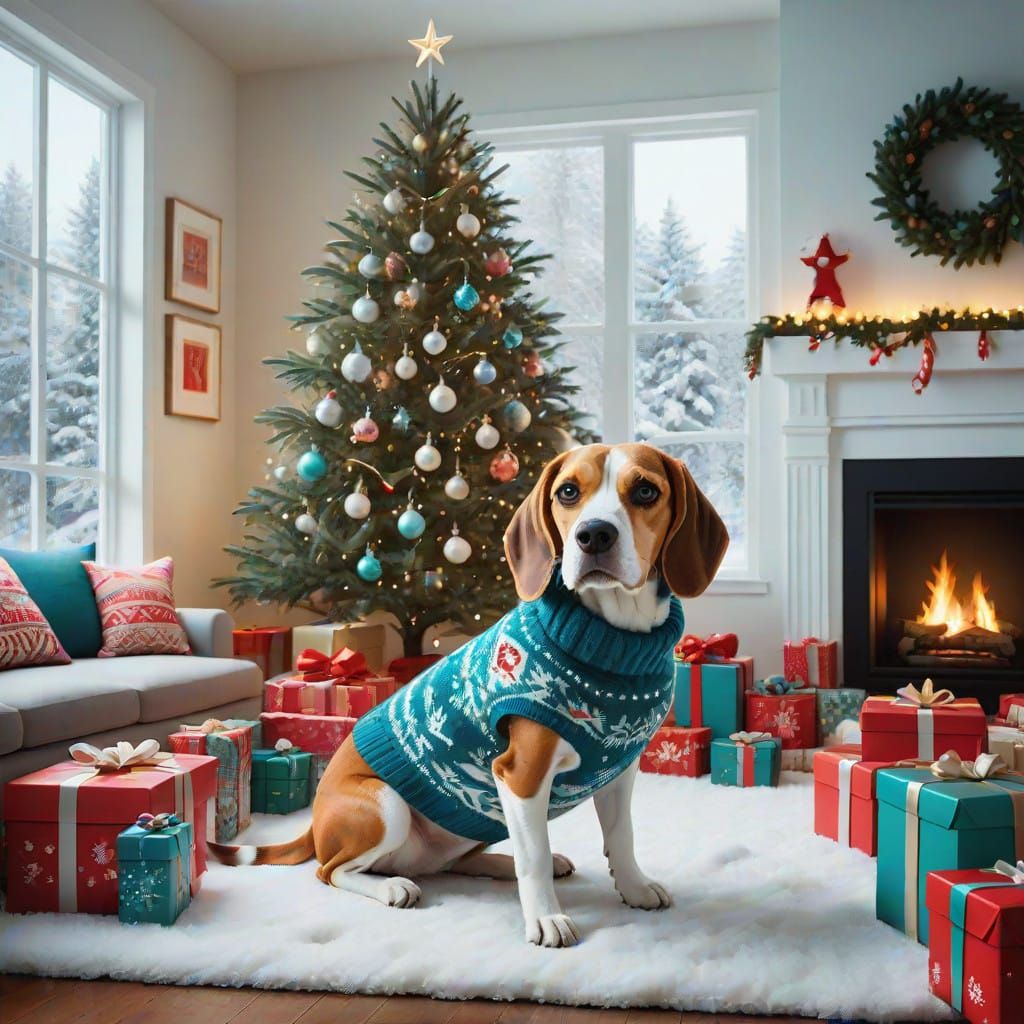 The Beagles 2nd Christmas - Whimsical Beagle in Festive Holi...