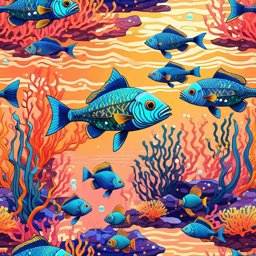 School Of Intricately Detailed Bioluminescant Fish Swimming Through ...