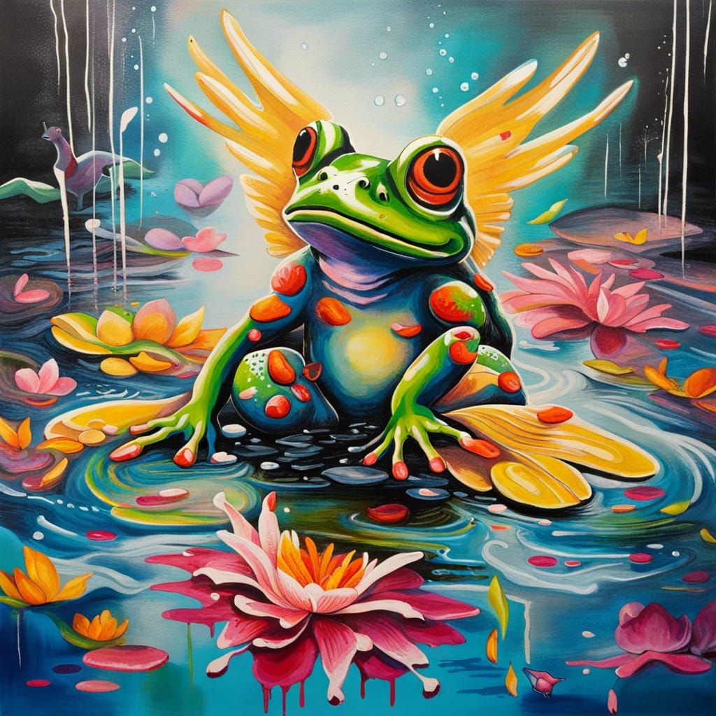 Vibrant and Colorful Angel Frog On Lily Pond - AI Generated Artwork ...