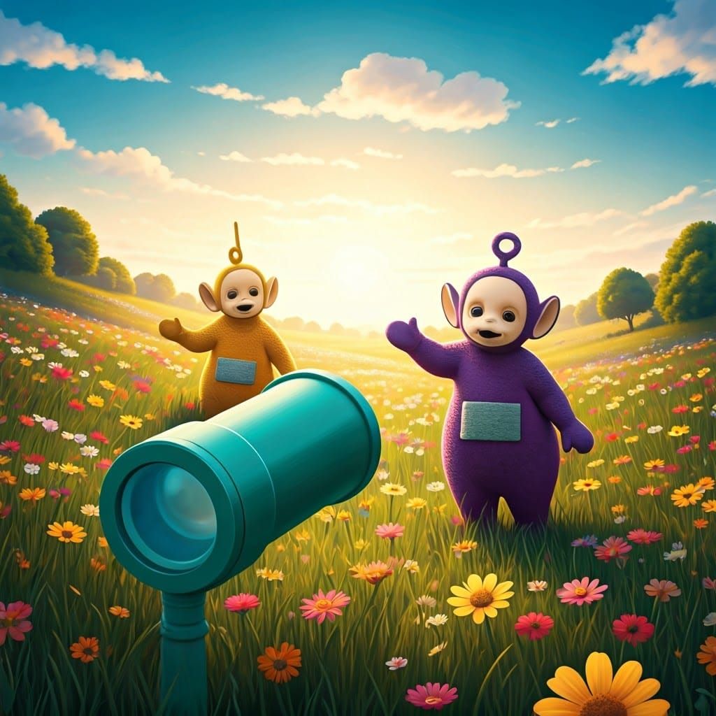 Whimsical Teletubbies Scene in a Vibrant Field wit... - AI Art