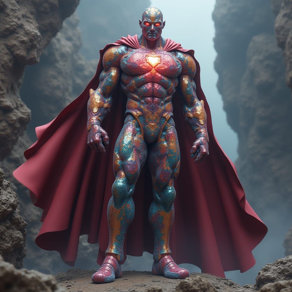 Mineral Man: A Kaleidoscopic Superhero in Burgundy... - AI Art