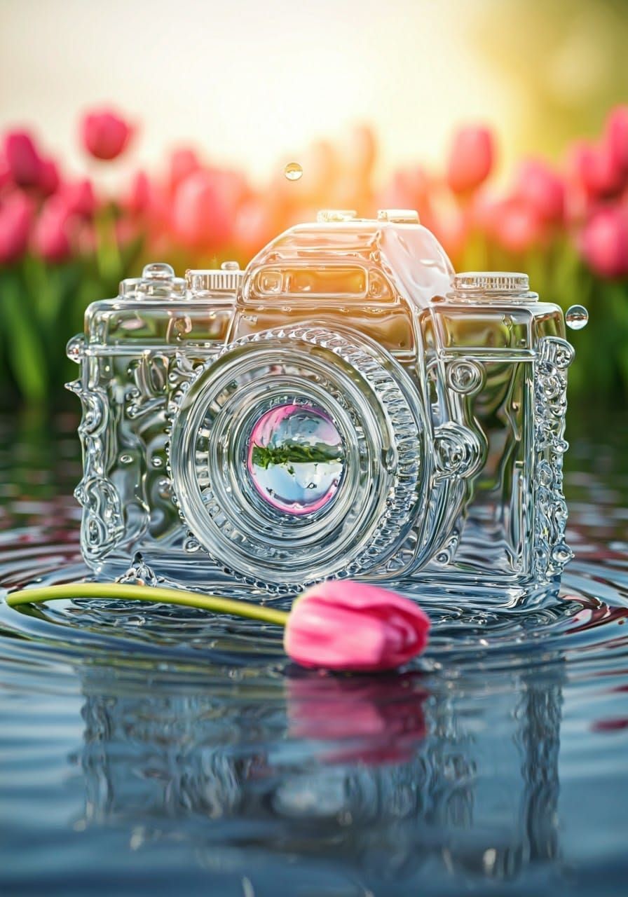 Watery Camera - Crystal Clear Water Camera Sculpture in Summ...