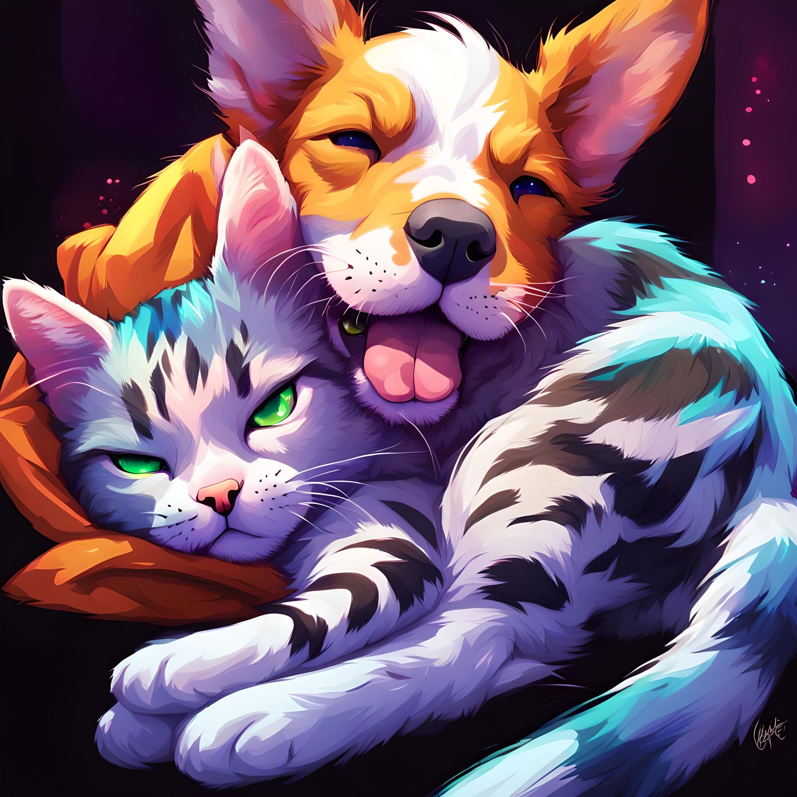 Happy duo cuddling - AI Generated Artwork - NightCafe Creator