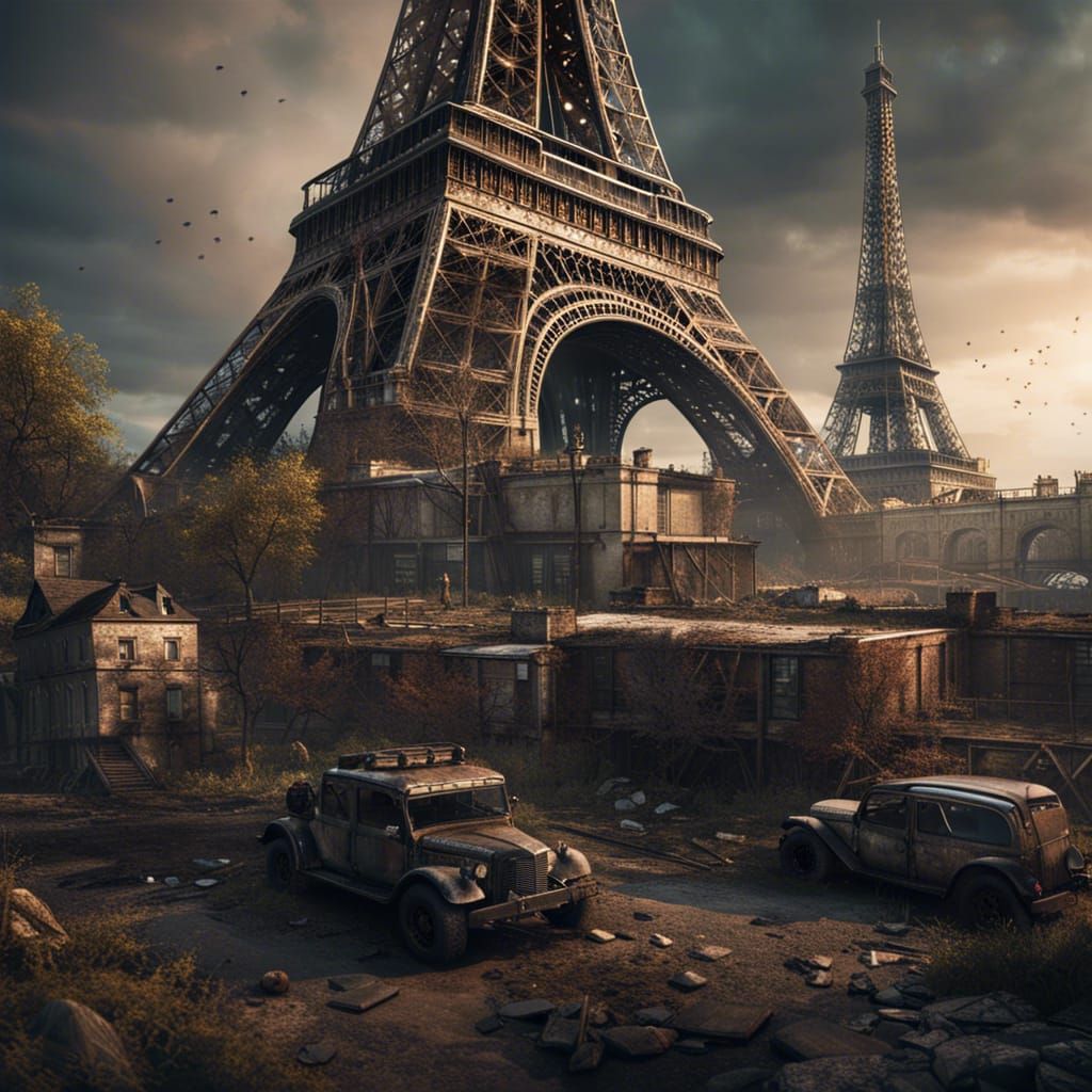 Post apocalyptic paris with the eiffel tower - AI Generated Artwork ...