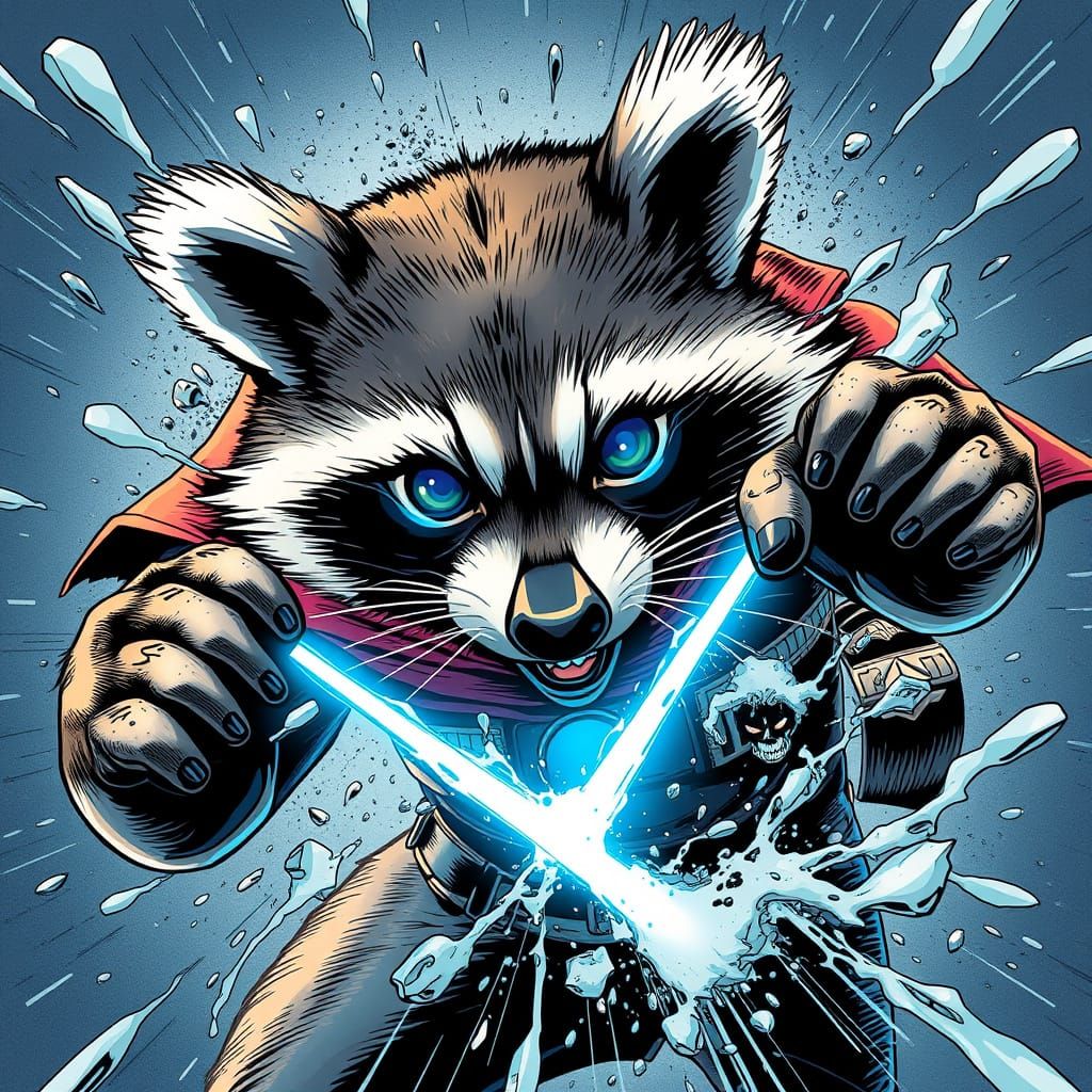 Raccoon Hero in Epic Comic Book Style - AI Art