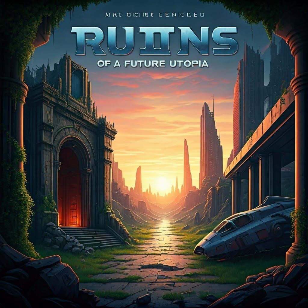 1970's science fiction book cover. Ruins of a future Utopia. Book Title ...