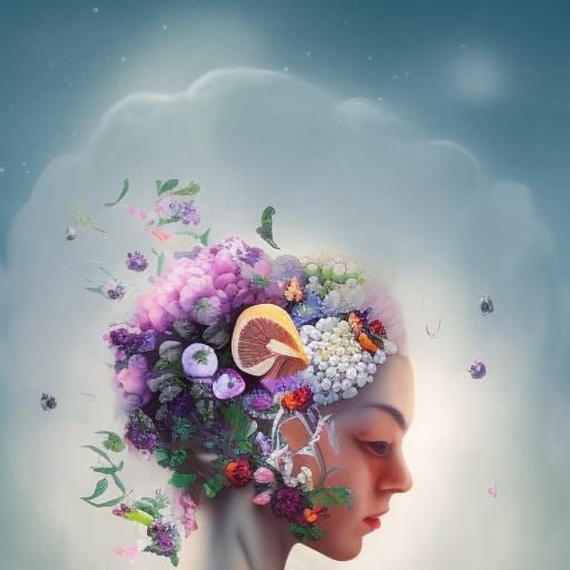 Chargée De fruits légers aux lèvres Parée De mille fleurs variées ...