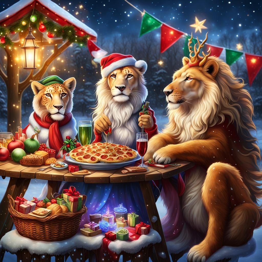 A Couple Lion share a Christmas Meal to a Homeless Lion - AI Generated ...