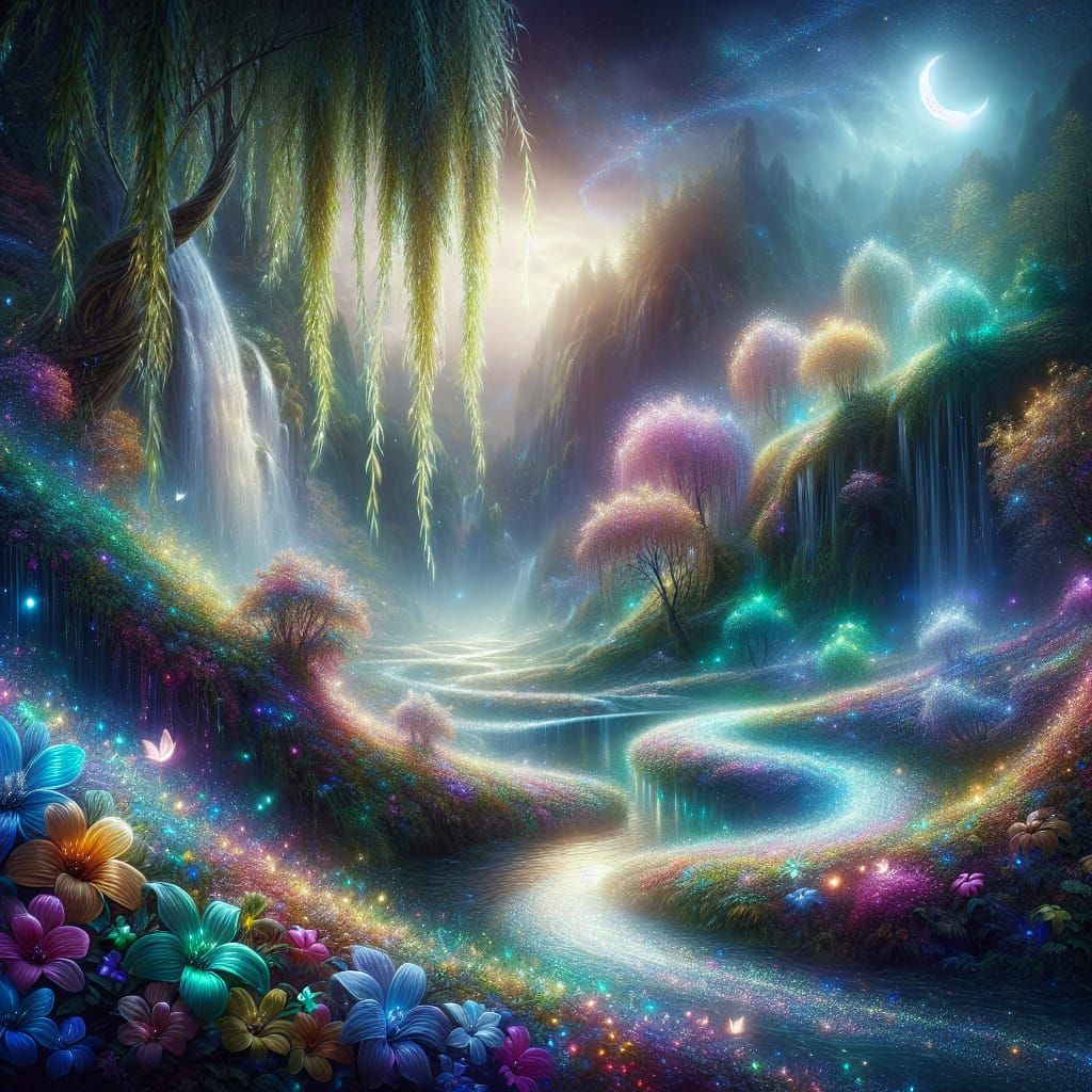 Fantasy River - Magical Fantasy Landscape with Glittering Ri...