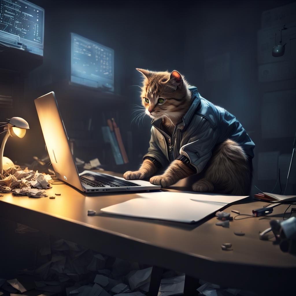 A stuggling cat programmer - AI Generated Artwork - NightCafe Creator