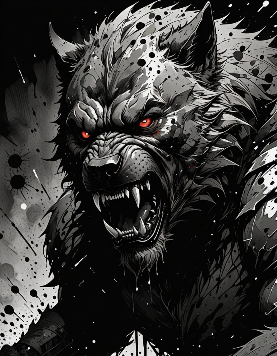 Dark Noir Werewolf Consumed by Void in Frank Mille... - AI Art