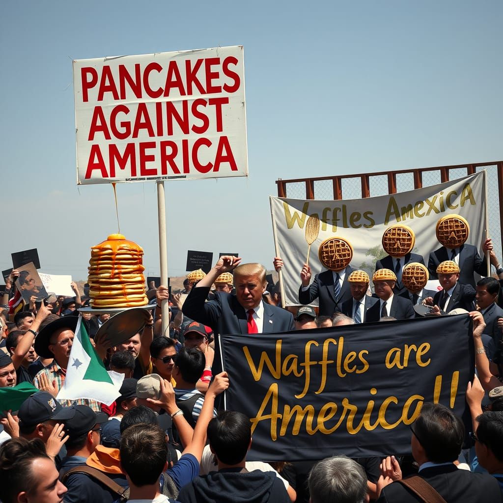 Pancakes Against America: A Gritty Border Protest - AI Art