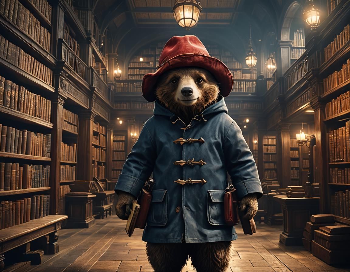 Paddington Bear in the Library - AI Generated Artwork - NightCafe Creator