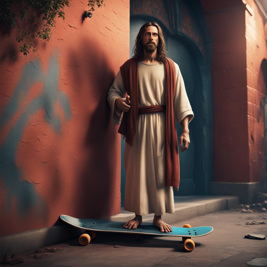 Jesus on a skateboard - AI Generated Artwork - NightCafe Creator