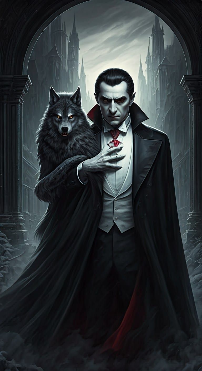 Count Dracula and the Werewolf in Chiaroscuro Styl... - AI Art