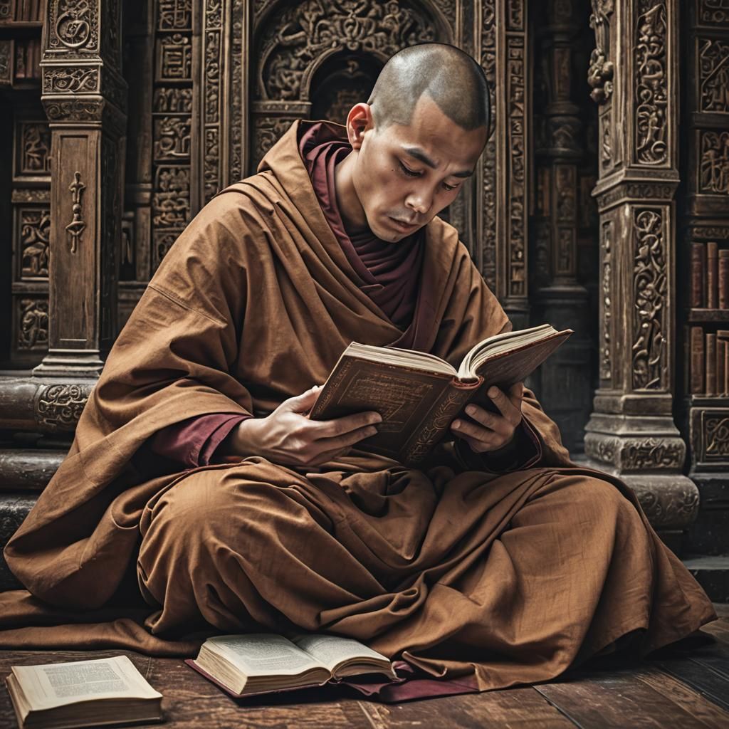 Monk reading the book of wisdom - AI Generated Artwork - NightCafe Creator