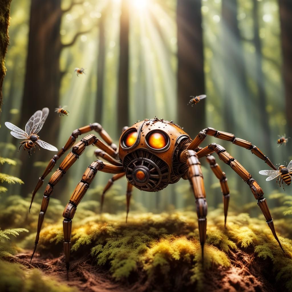 Highly detailed miniature flying robot spider painted with age and rust ...