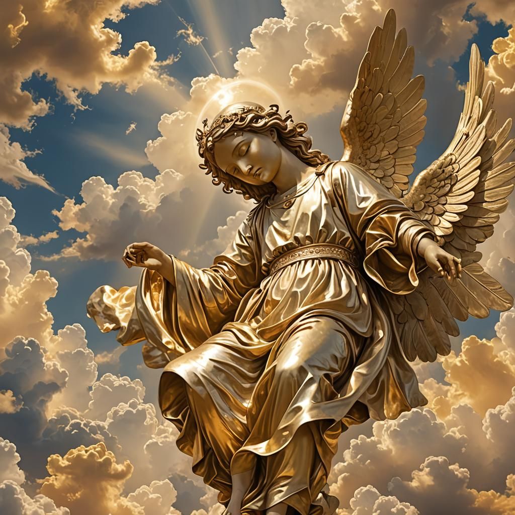 An angel in the golden clouds - AI Generated Artwork - NightCafe Creator