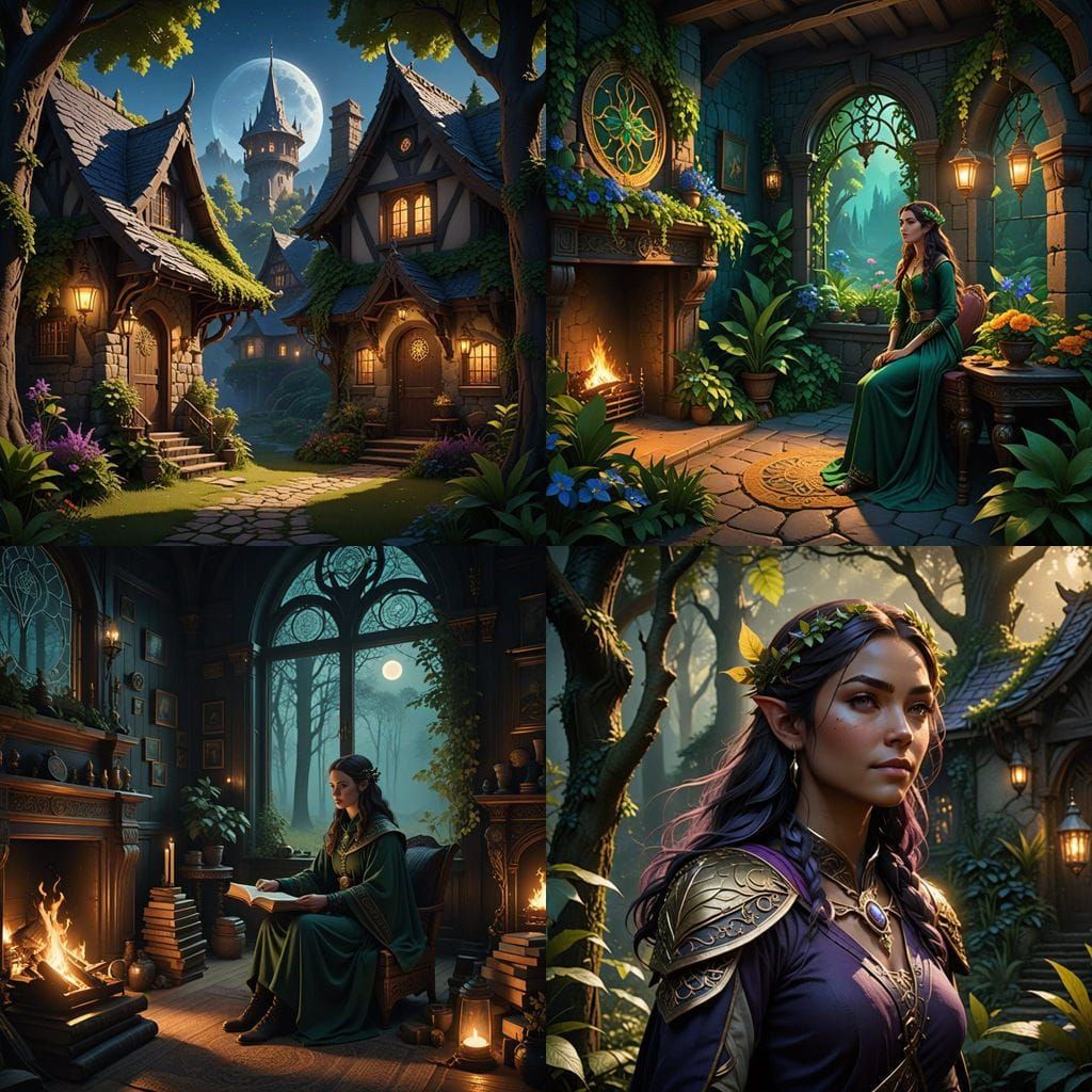 Charismatic Elven Ranger in Moonlit Sanctuary - AI Art