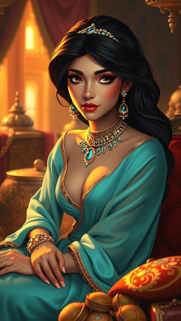 Princess Jasmine Shines Amidst Golden Opulence - AI Art