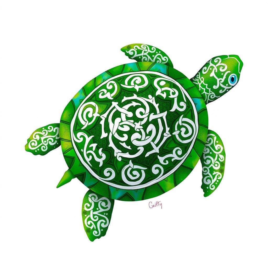 Turtle - Mystical Celtic Turtle with Vibrant Green Shell