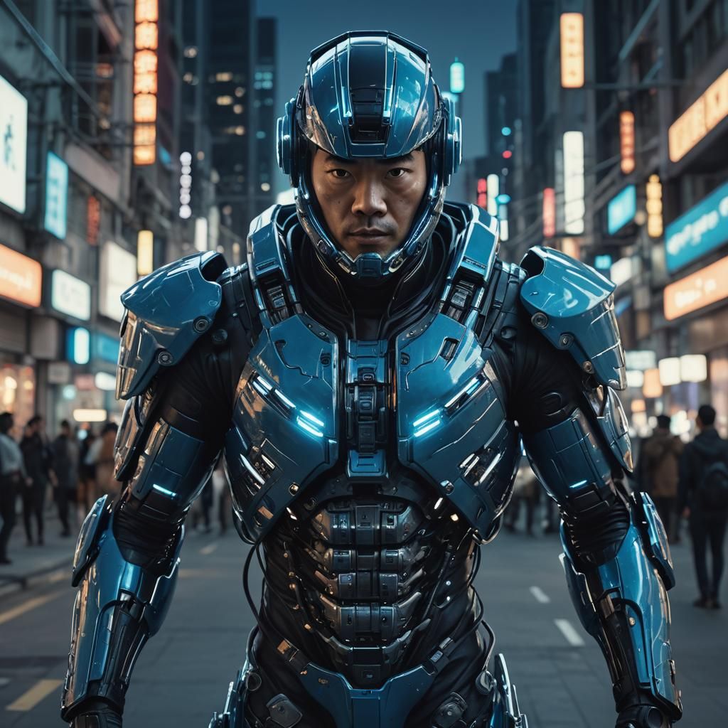 Mech Android - Cyberpunk Android Stands Tall in Neon City