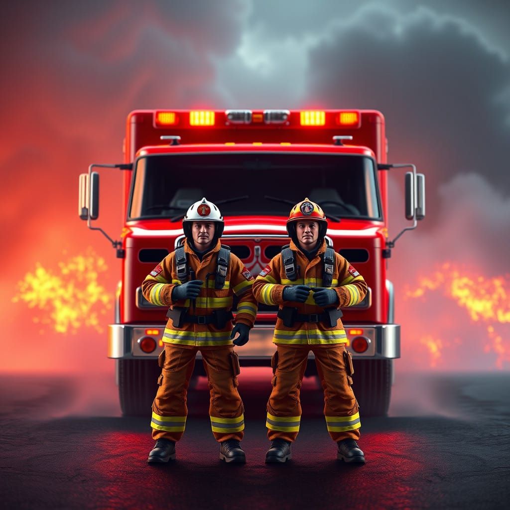 Heroic Firefighters Stand Tall in Front of Iconic ... - AI Art