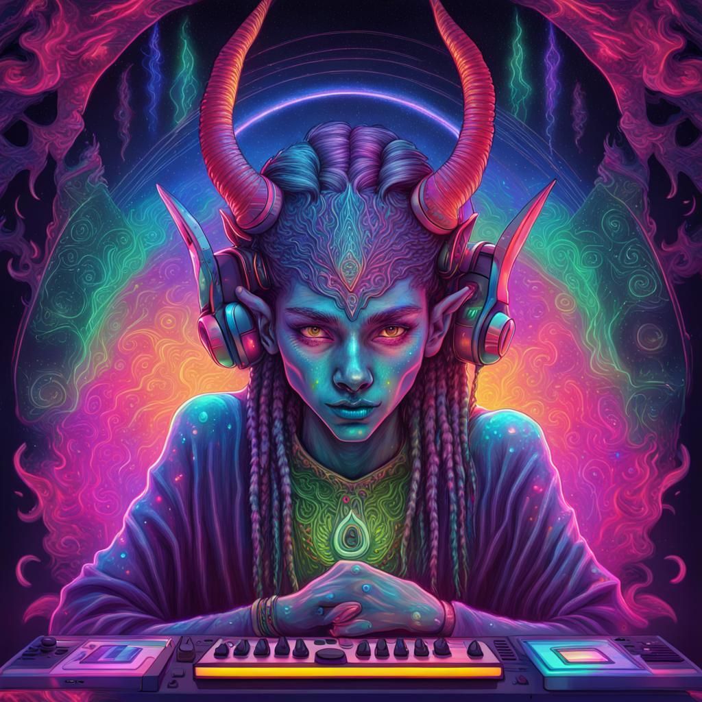 elf demon human DJ neon party - AI Generated Artwork - NightCafe Creator