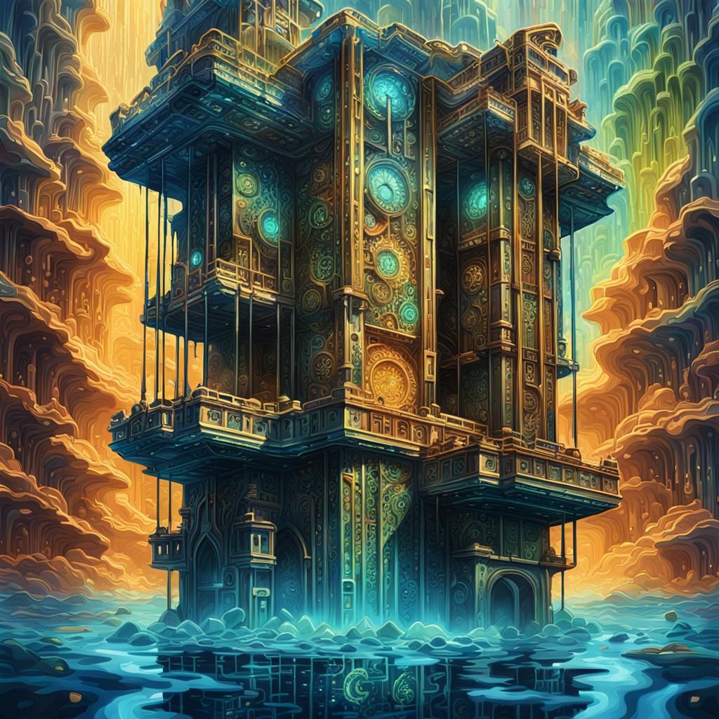 Under water clockwork Tower - AI Generated Artwork - NightCafe Creator