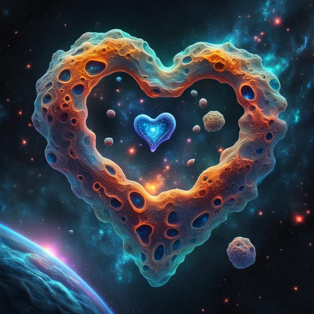 Heart shaped Amoeba floating through space, Amoeba looking for love in ...