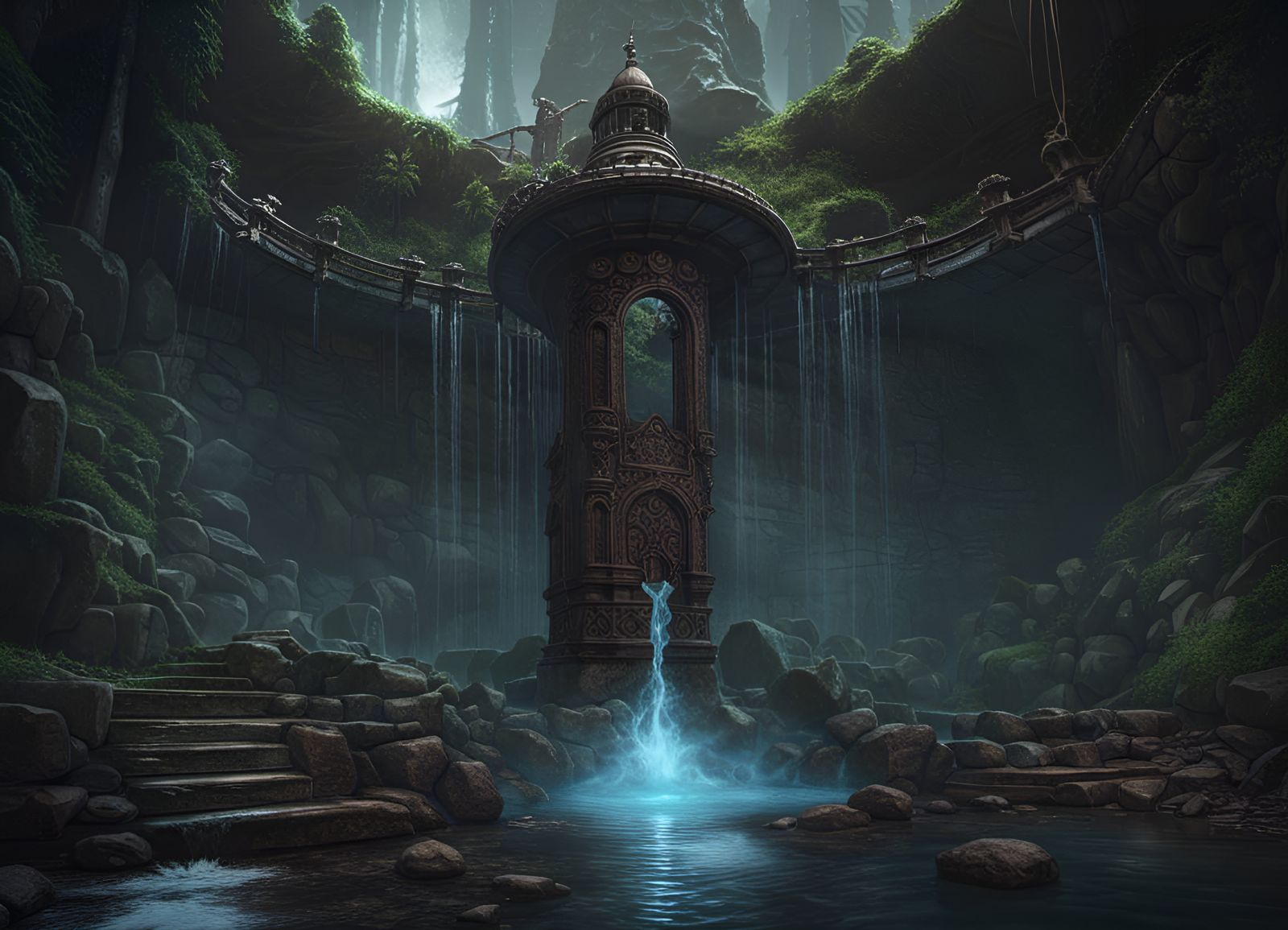Scary well with water flowing out a masterpiece, 8k resolution, dark ...