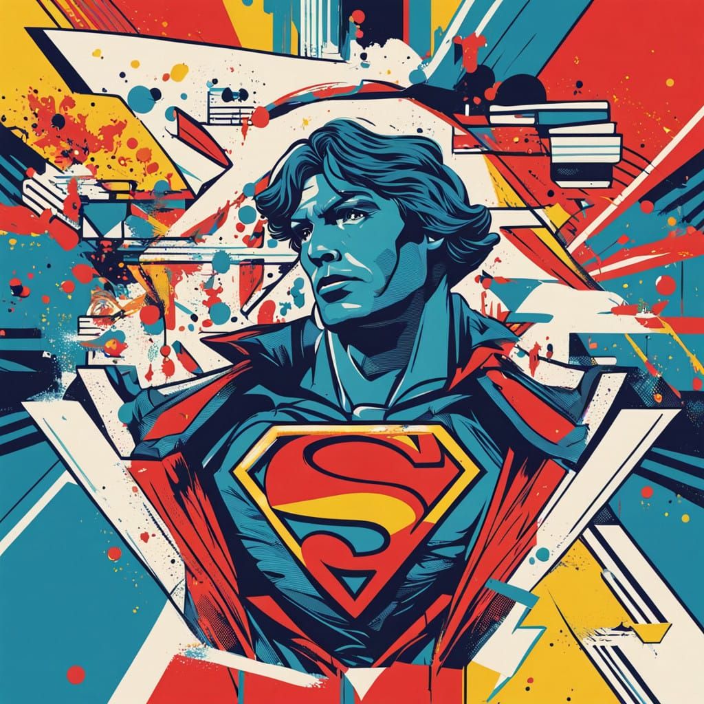 Pop Art of Superman - Bold Pop Art Superman Hero in Triadic...