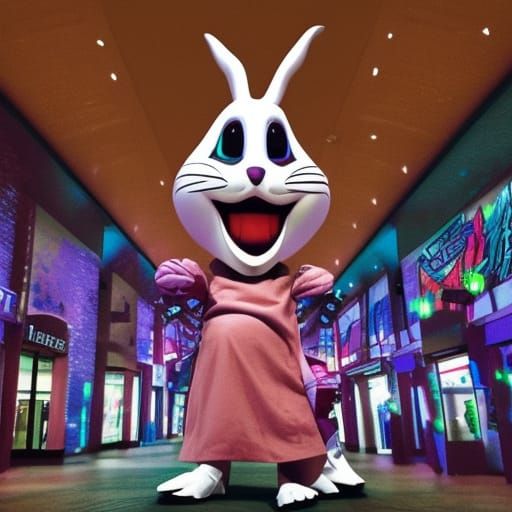 Evil demented Mall Easter Bunny, Tim Burton deep color underground ...