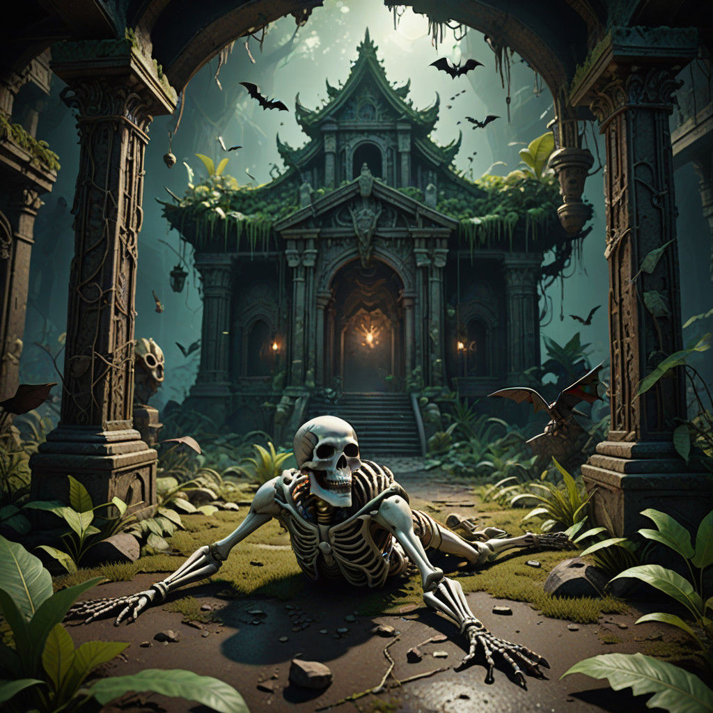 Surreal Temple of the Forgotten Skeleton in Dark F... - AI Art