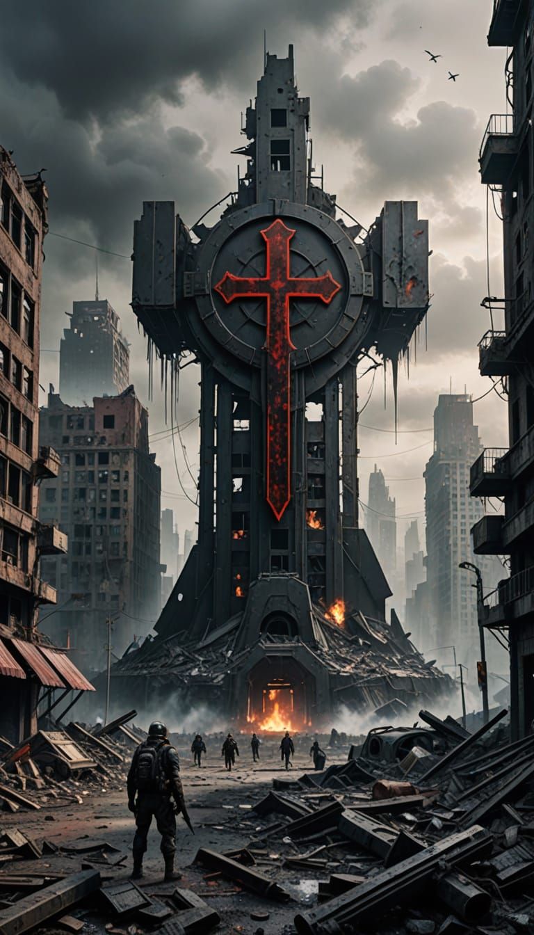 Post-Apocalyptic Battlefield with Black Shield - AI Art