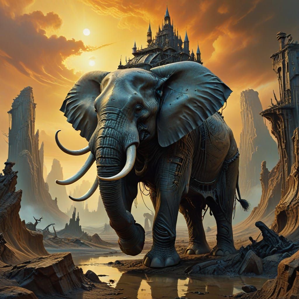 Surrealism. Realistic oil painting. Realistic oil painting. A herd of ...