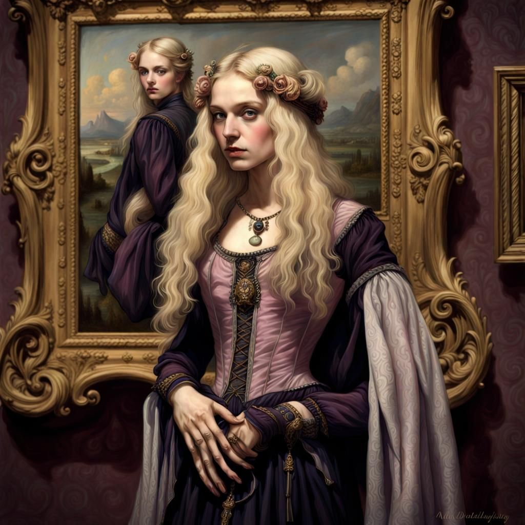 Liisa, the artist's model, and the finished portrait! - AI Generated ...