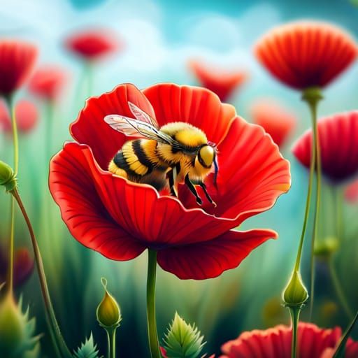 Pollinating a poppy - AI Generated Artwork - NightCafe Creator