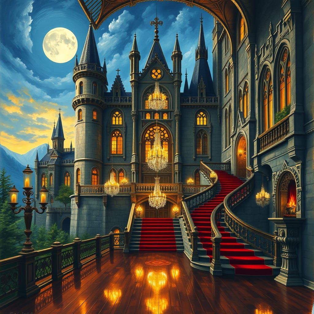 Ethereal Castle in Moonlit Splendor - AI Art