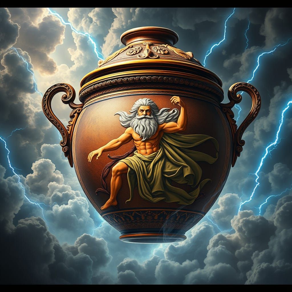 Ornate Greek Pot Depicts Zeus in Epic Cinematic St... - AI Art
