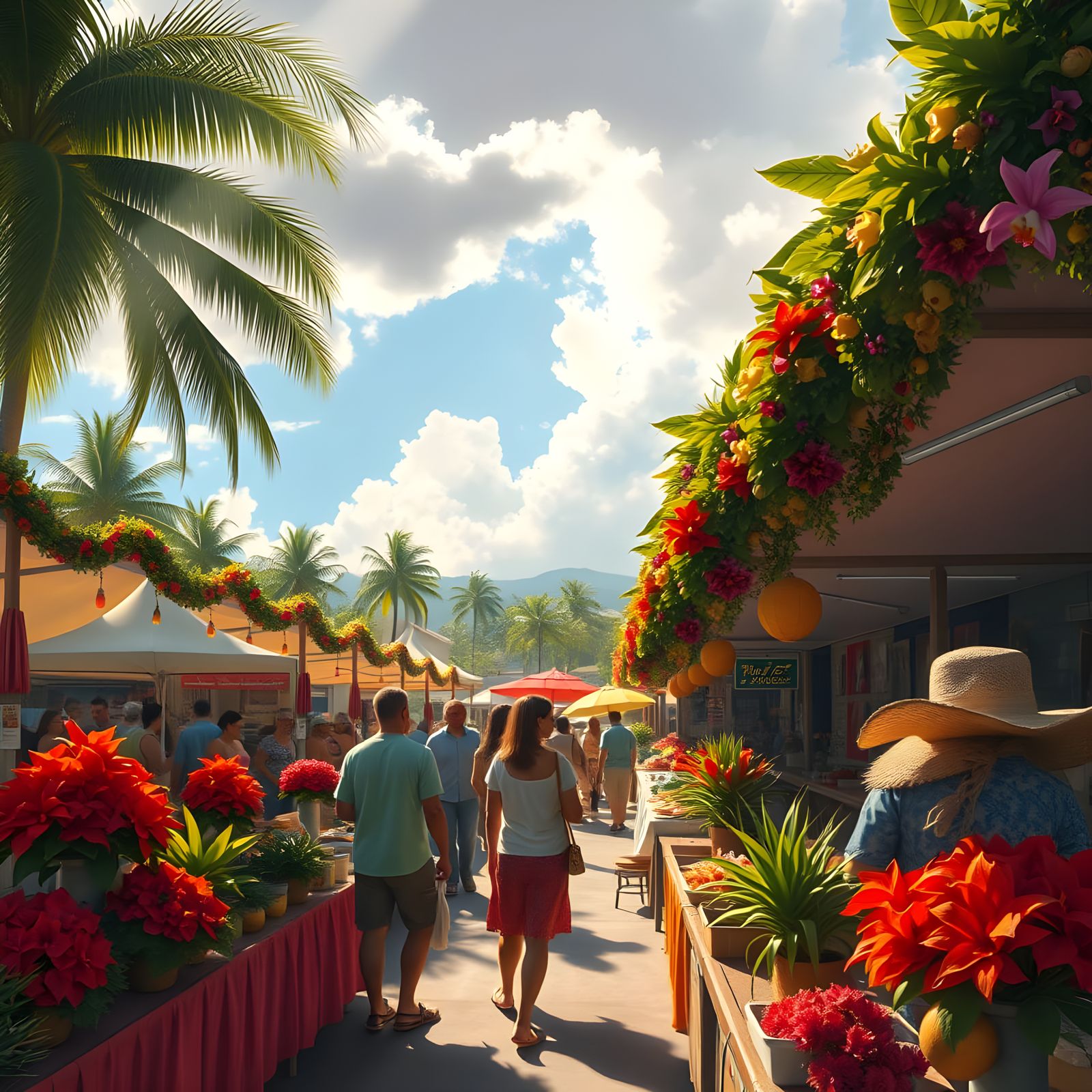 Hawaiian Christmas Market - Surreal Tropical Market Scene