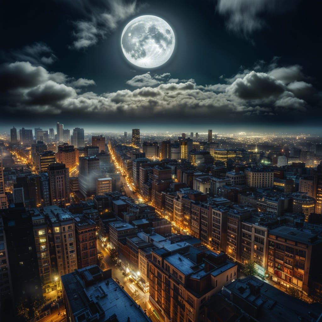 Full Moon Cityscape - AI Generated Artwork - NightCafe Creator
