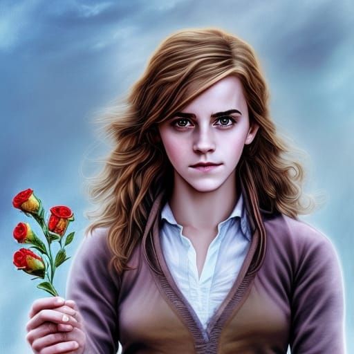 Hermione Granger Holding Flowers - AI Generated Artwork - NightCafe Creator