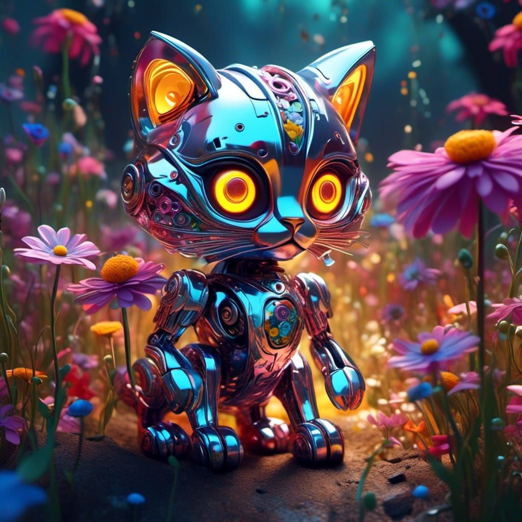 Chrome robot kitten - AI Generated Artwork - NightCafe Creator